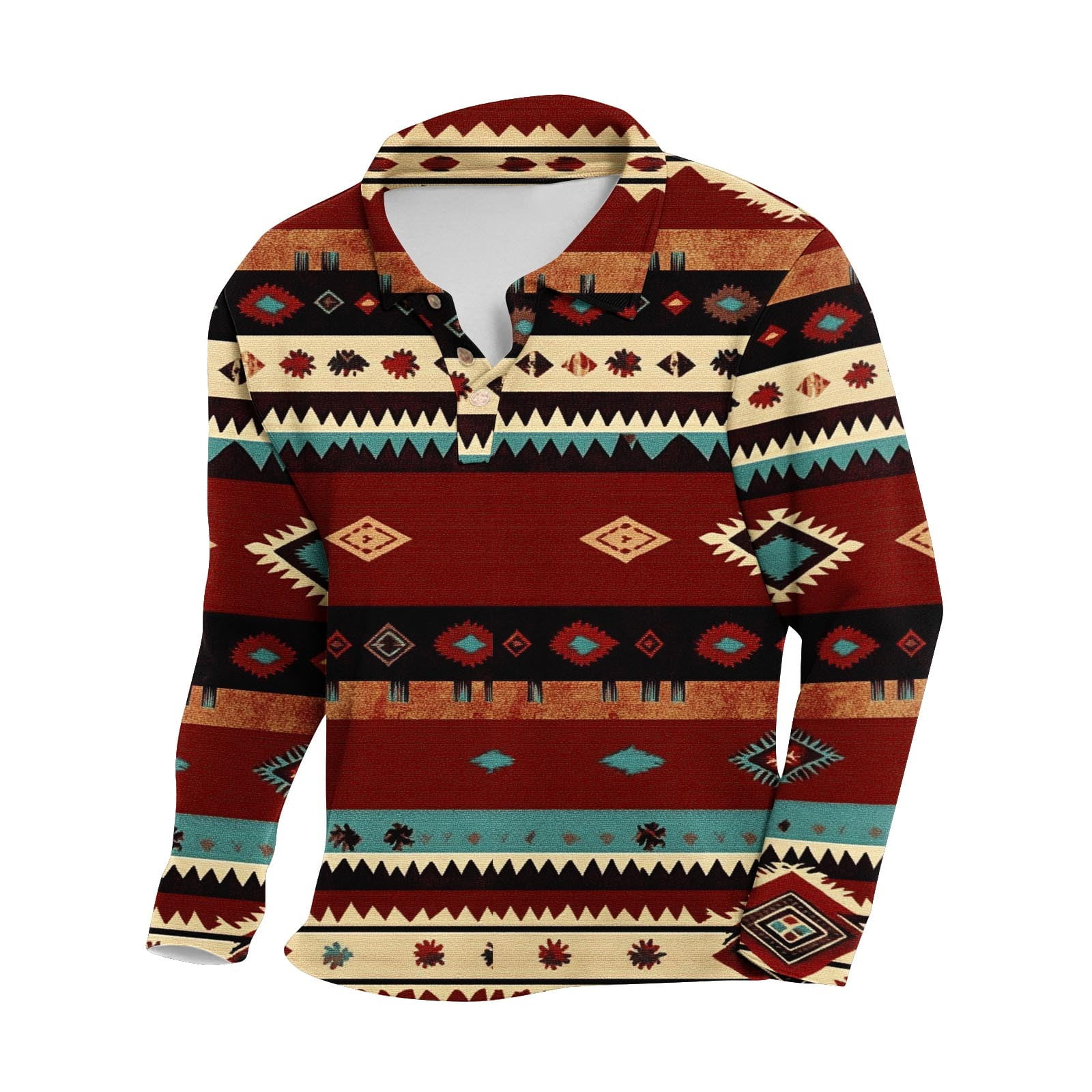 Fznquz Red Mens Shirts Long Sleeve Western Shirt Collared Aztec Print ...