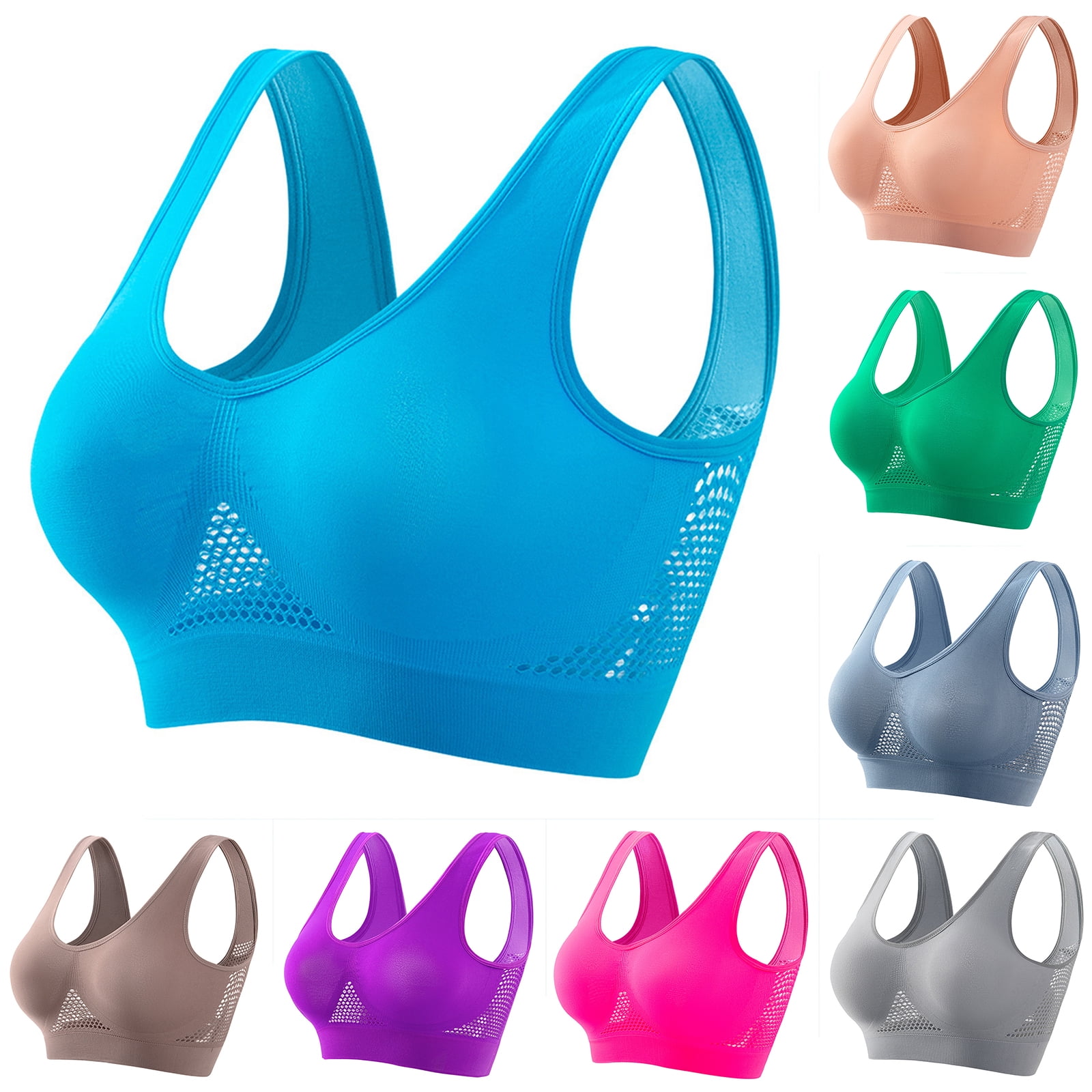 Fznquz Seamless Womens Sports Bras Under $10 Wirefree Bra Blue Yoga ...