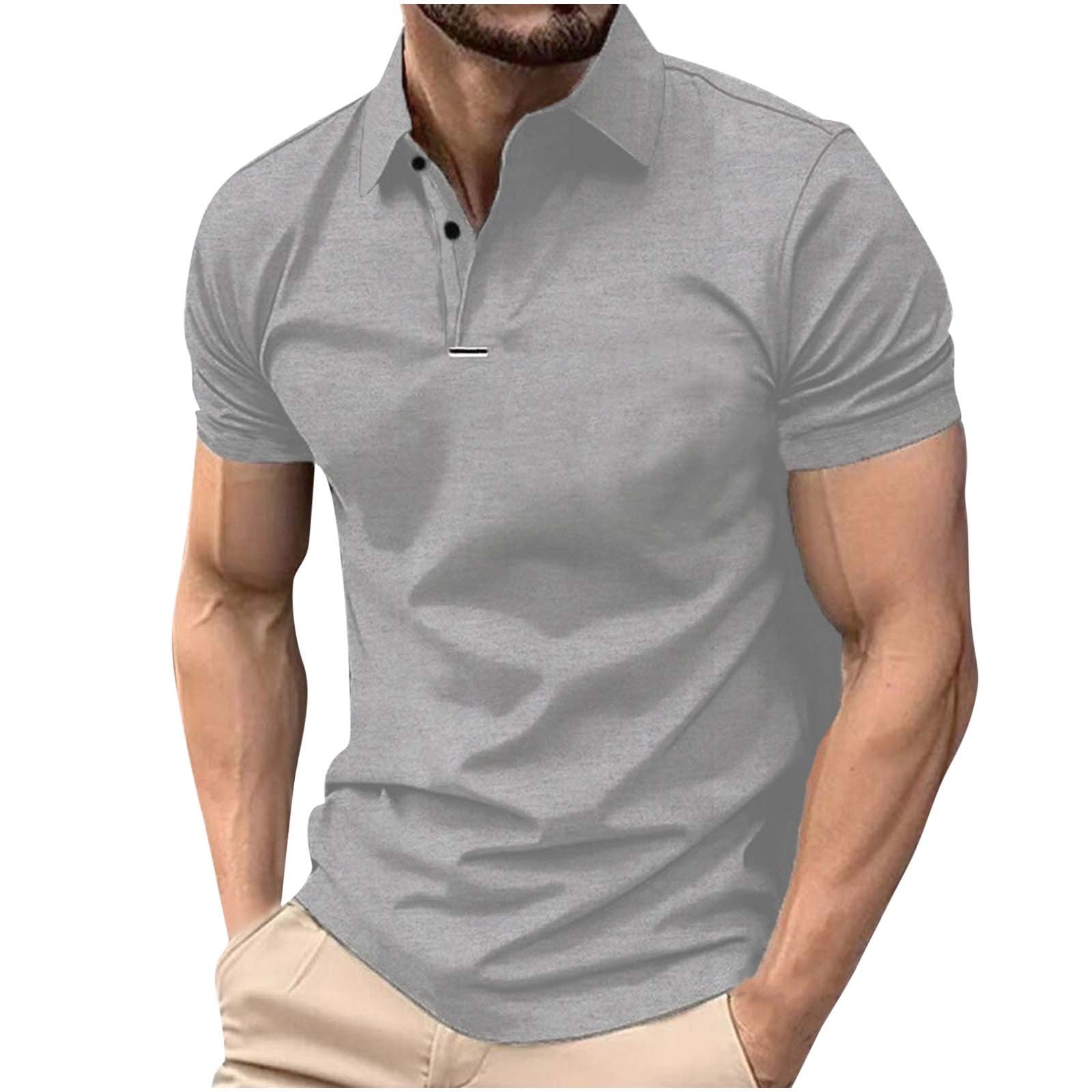 Fznquz Short Sleeve Mens Polo T Shirts Casual Gray Summer Polos Button ...