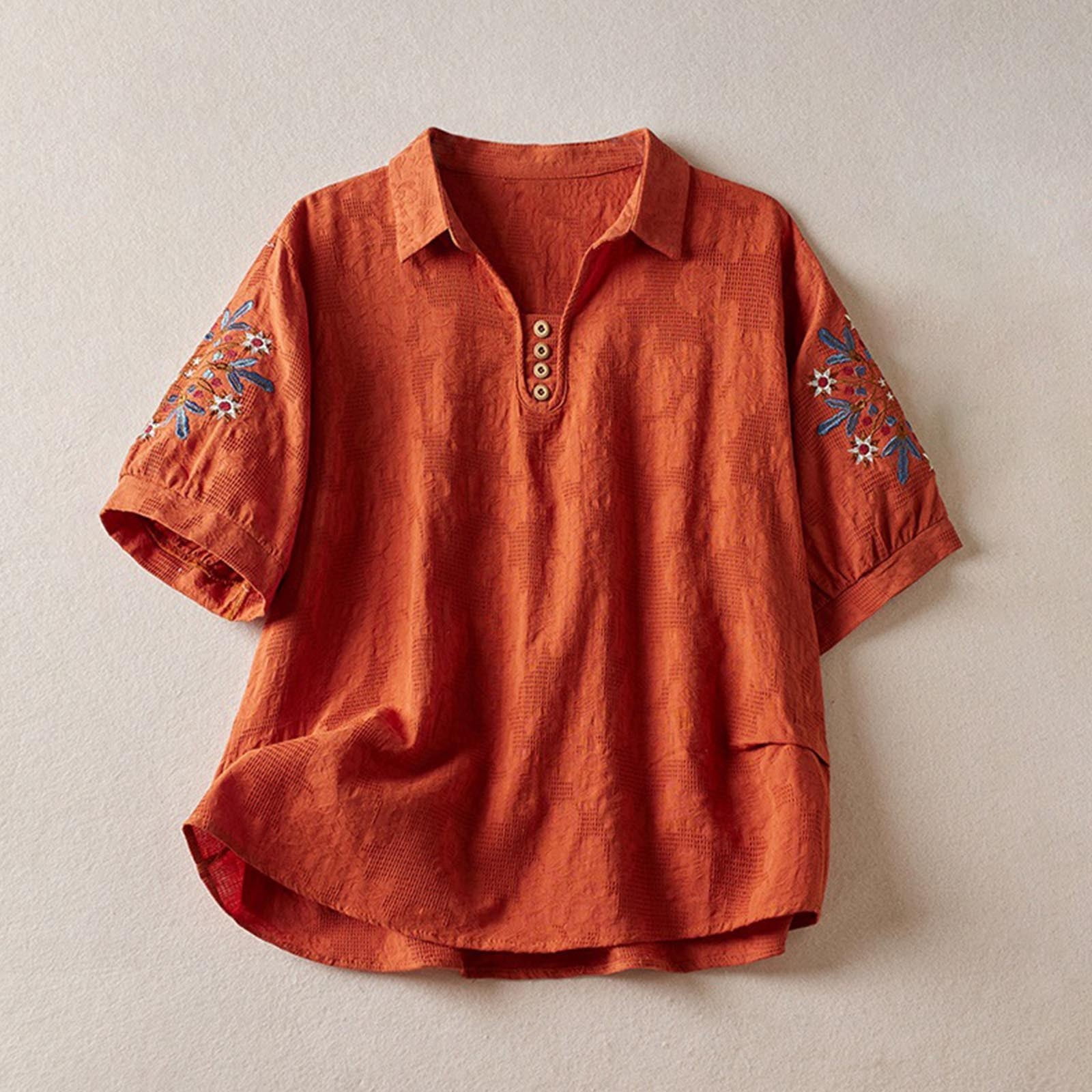 Fznquz Short Sleeve Women's Tops Casual Orange Tunic T Shirts Henley ...