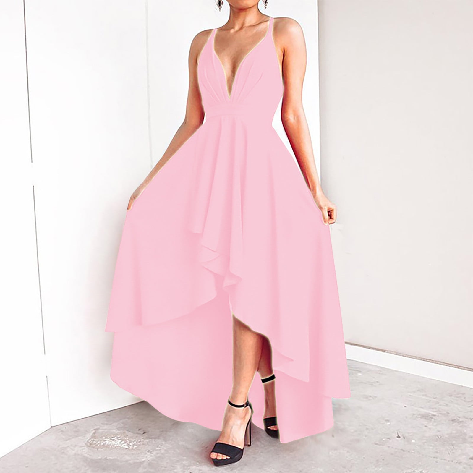 Fznquz Maxi Women's Sleeveless Summer Dress 2024 High Low Pink Elegant ...
