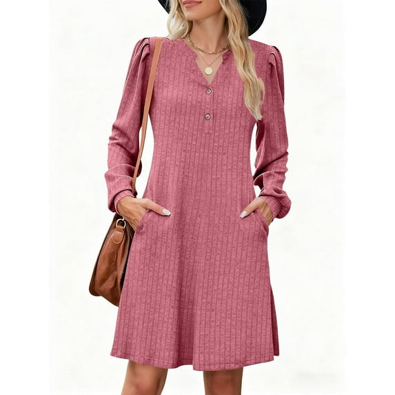 Fznquz Spring Womens Fall Dresses Knit Formal Long Sleeve Pink A-Line ...