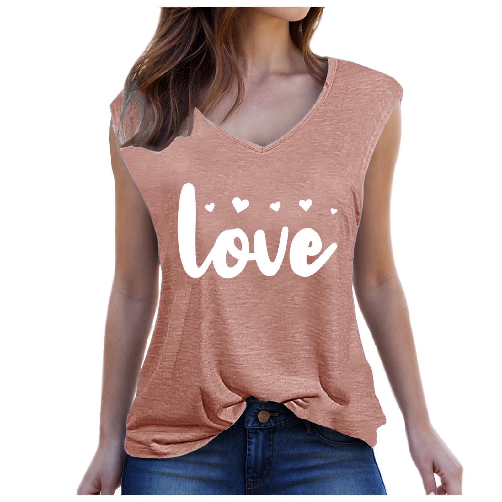 Fznquz Tank Tops Women Red Summer Casual Plain Tops Love Print Cap ...