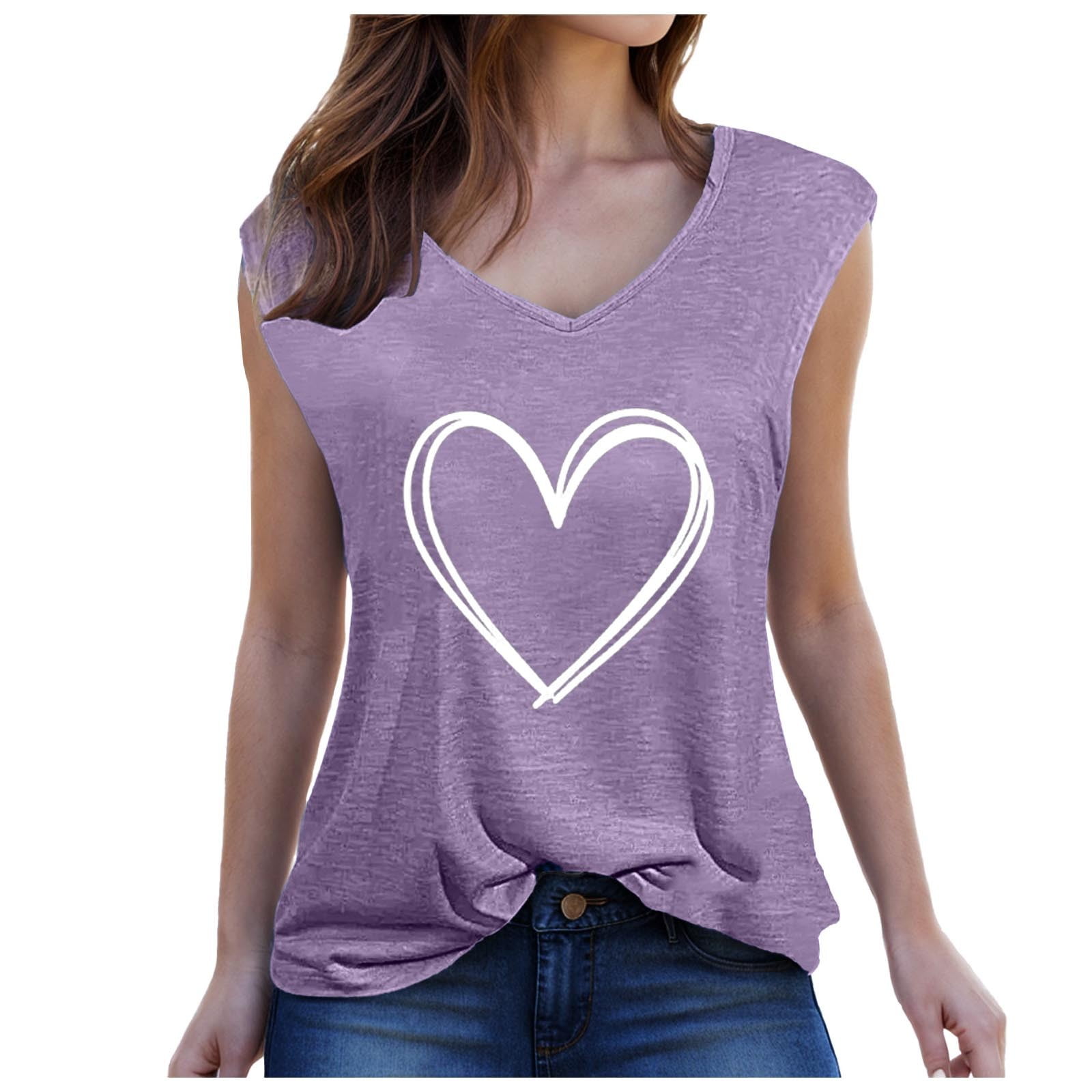 Fznquz Trendy Tank Top Women Sleeveless Purple Summer Tanks Y2K Love ...