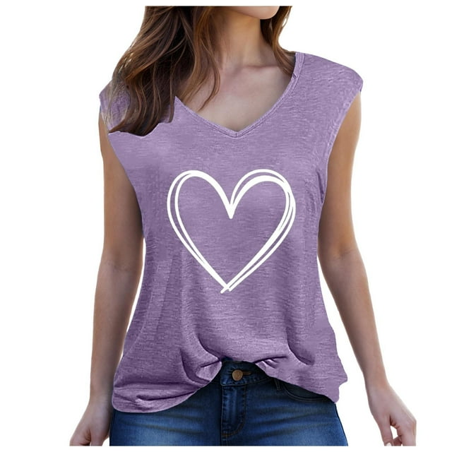 Fznquz Trendy Tank Top Women Sleeveless Purple Summer Tanks Y2K Love ...
