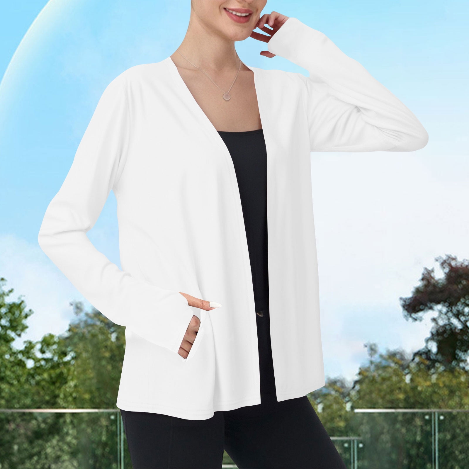 Fznquz Women Cardigan Sweater Open Front Long Sleeve Cardigan White ...