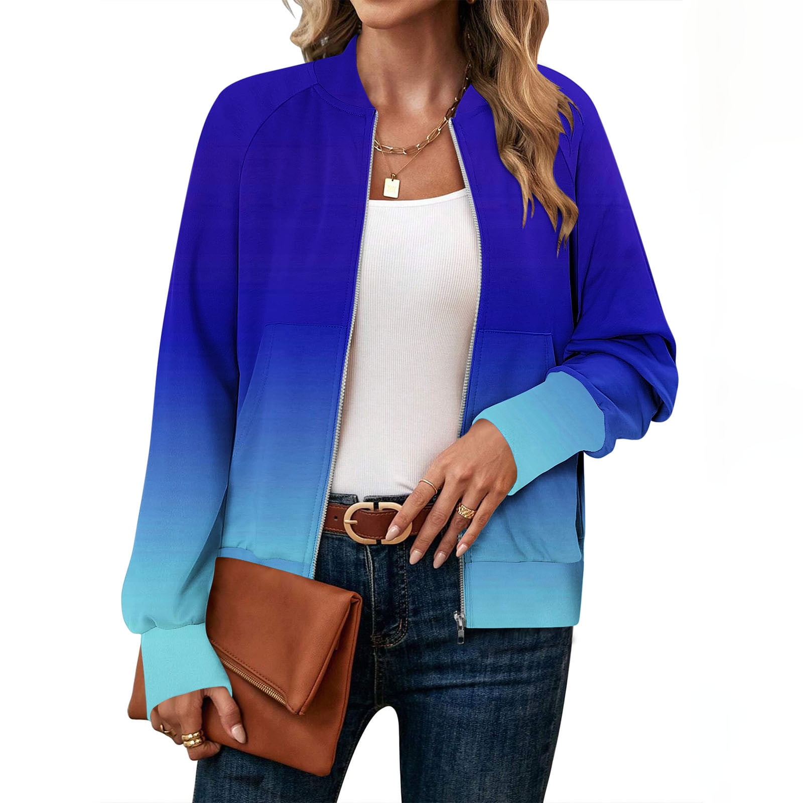 Fznquz Women’S Blouses Blue Trendy Zip Up Blouses Spring Fall Casual Long Sleeve Clothing,XXL ...