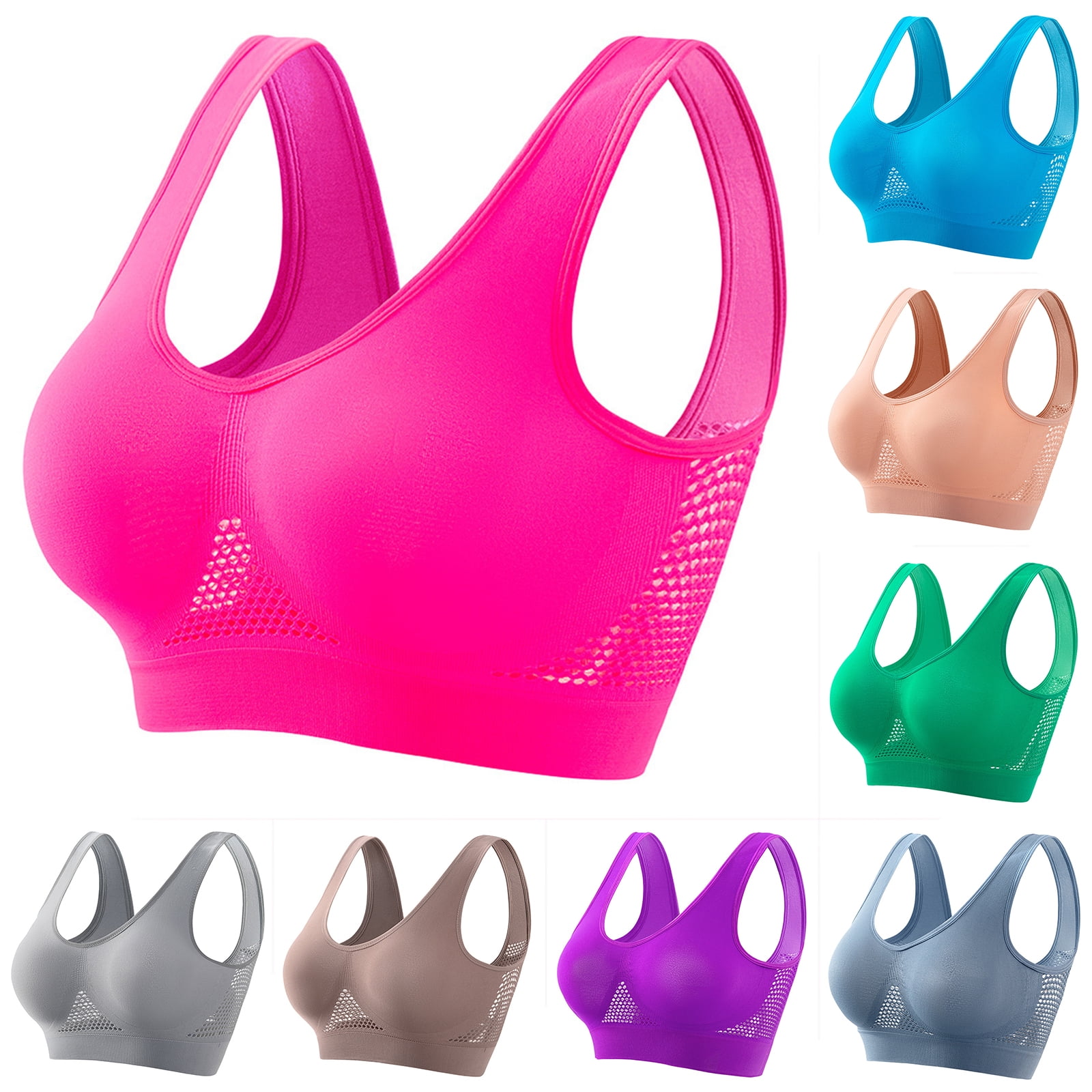 Blczomt Women's Sports Bras Wirefree Seamless Bra Yoga Pink High ...