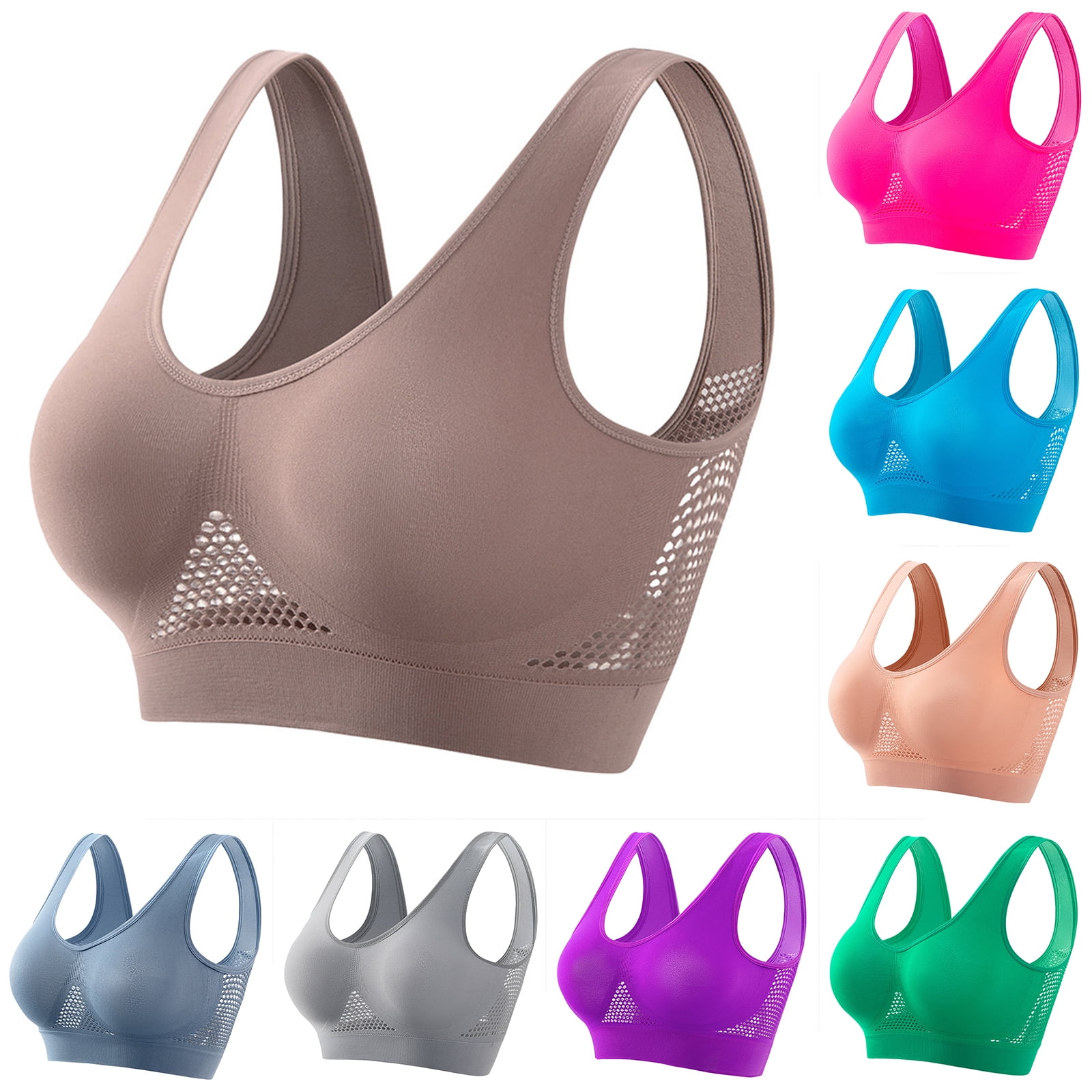 Blczomt Womens Sports Bra Seamless Wirefree Bra Yoga Brown High Support ...