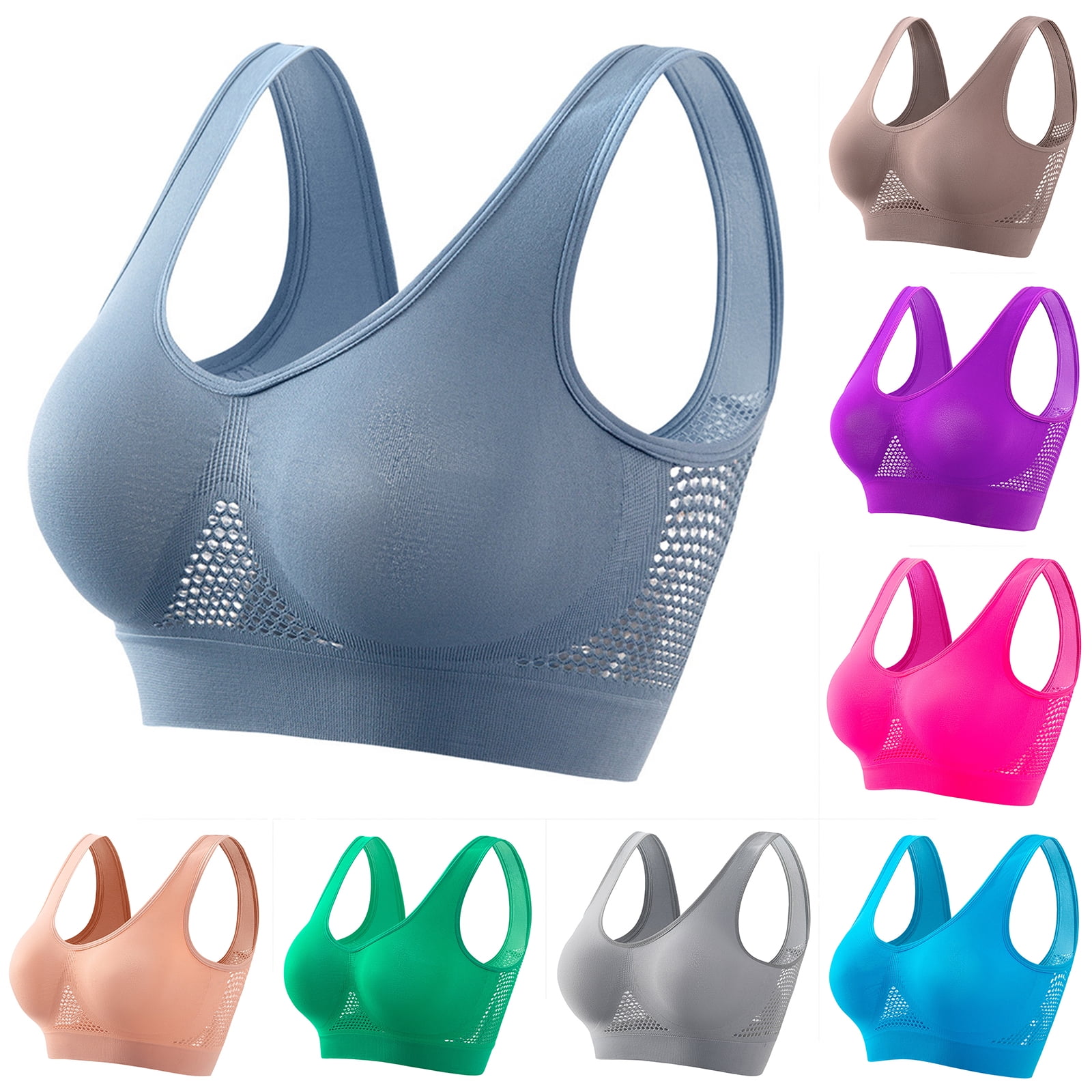 Fznquz Womens Sports Bras Wirefree Seamless Bra Yoga Blue High Support ...