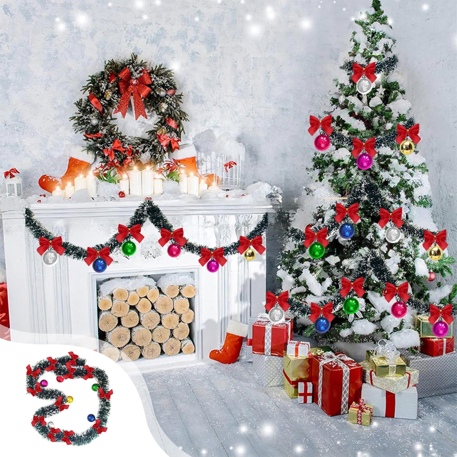 Fzsteel 2-Meter Christmas Ribbon Set with Bow and Ornaments, 19Pcs ...