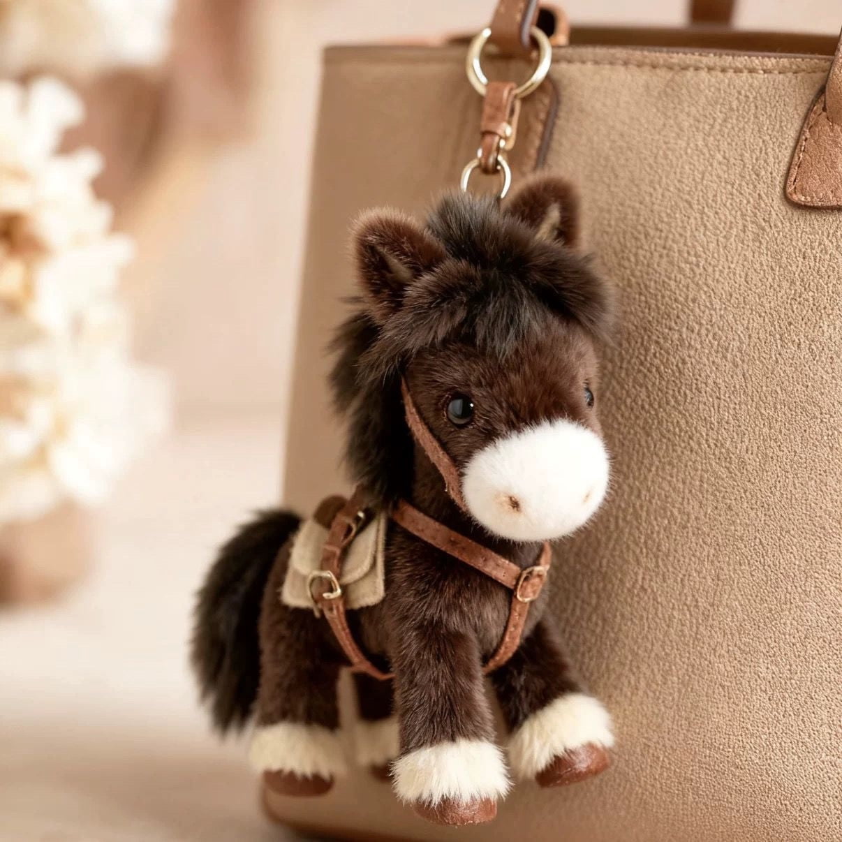 Fzsteel Auspicious Horse Keychain Plush Toy with Miniature Saddle ...