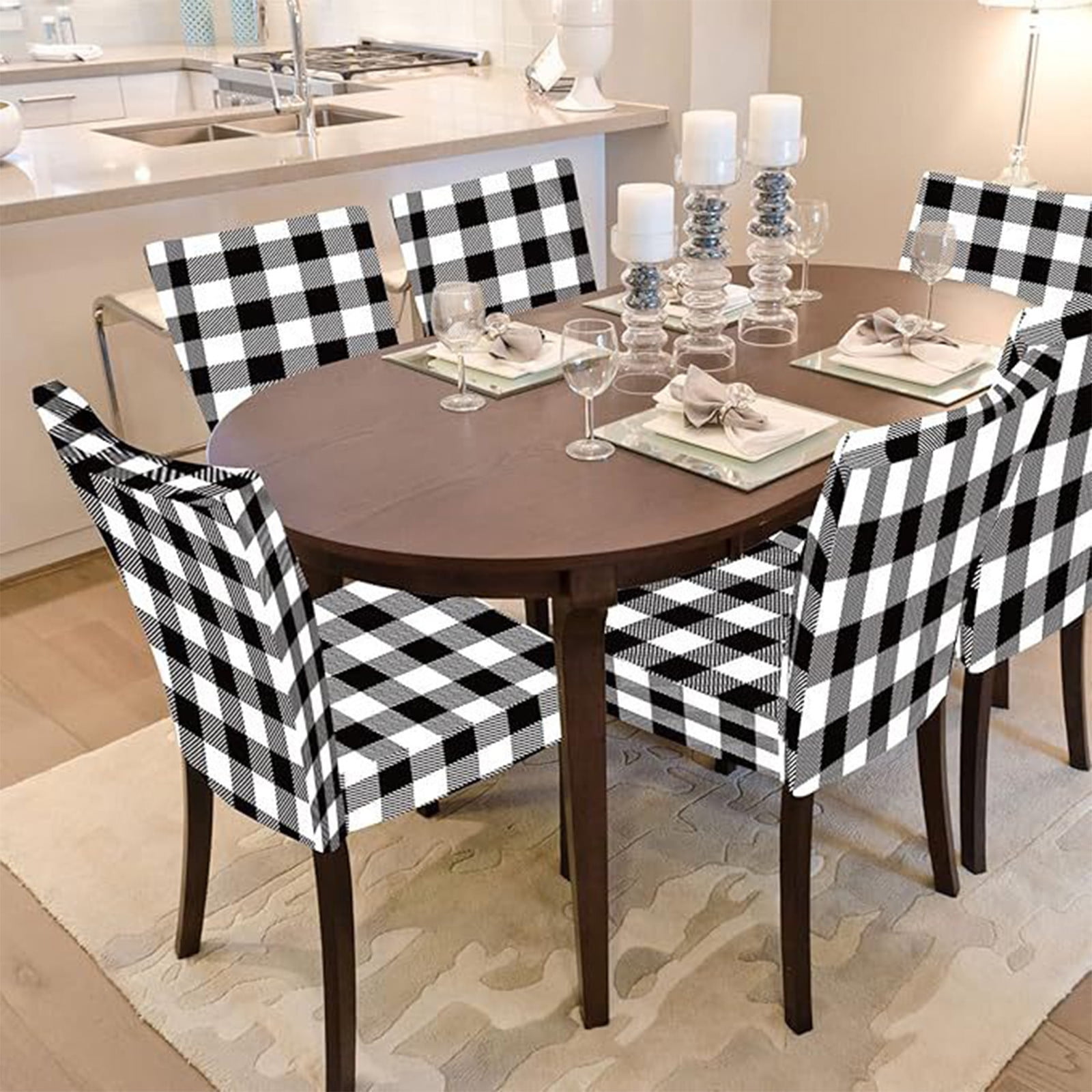 Fzsteel Checkered Print Elastic Stool Cover Universal Fit for Dining ...