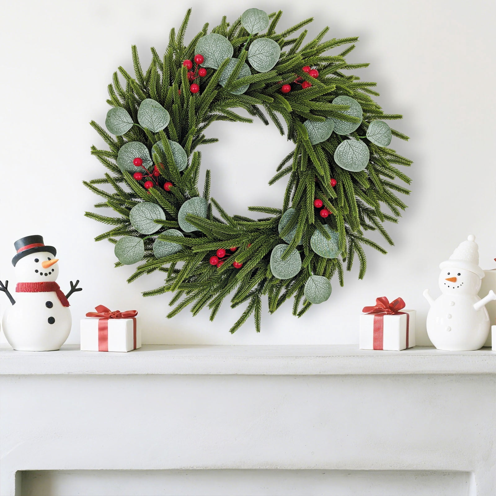 Fzsteel Christmas Cedar Eucalyptus Berry Wreath Wall Decor with ...