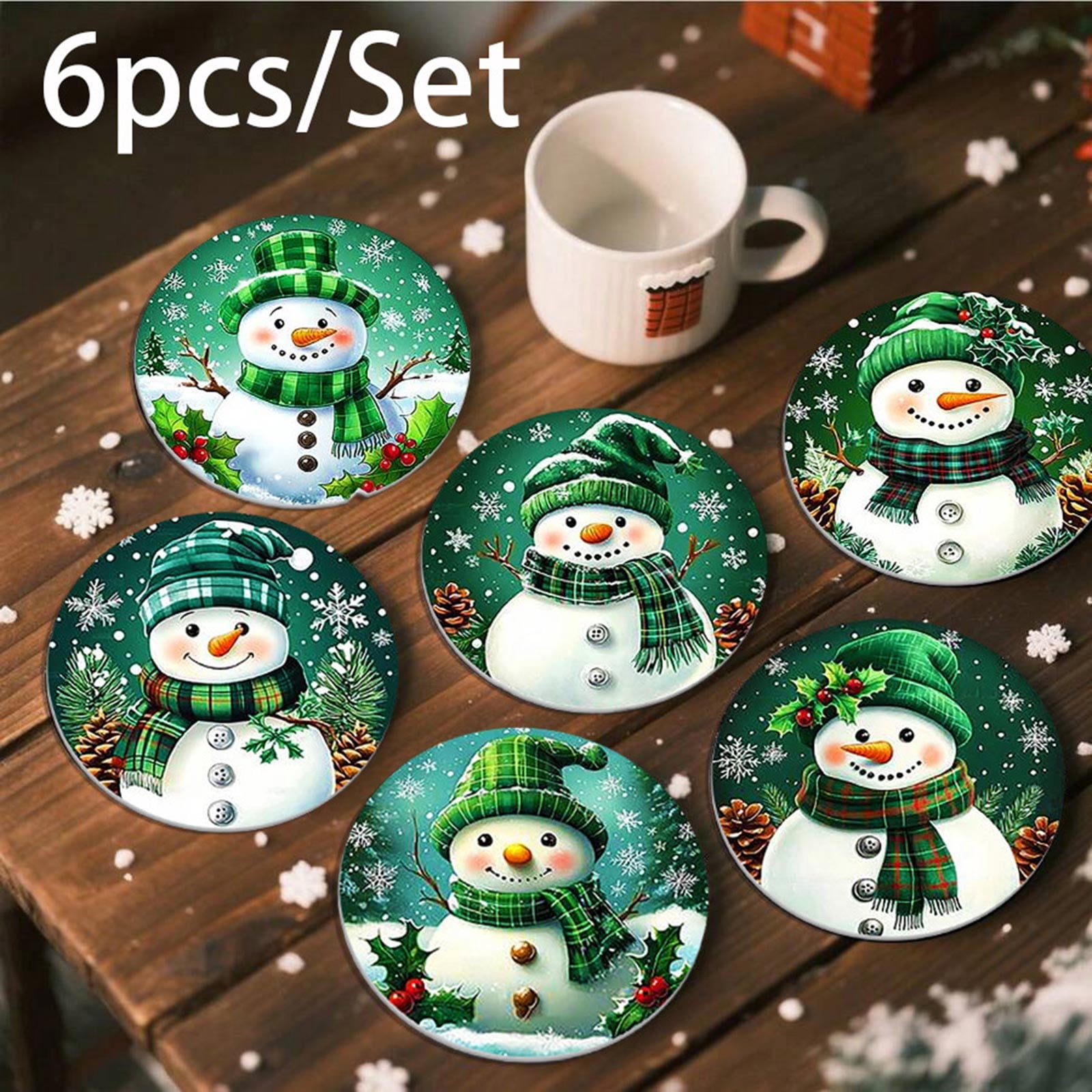 Fzsteel Christmas Themed Coaster Set of 6 for Home Decor Absorbent Non ...