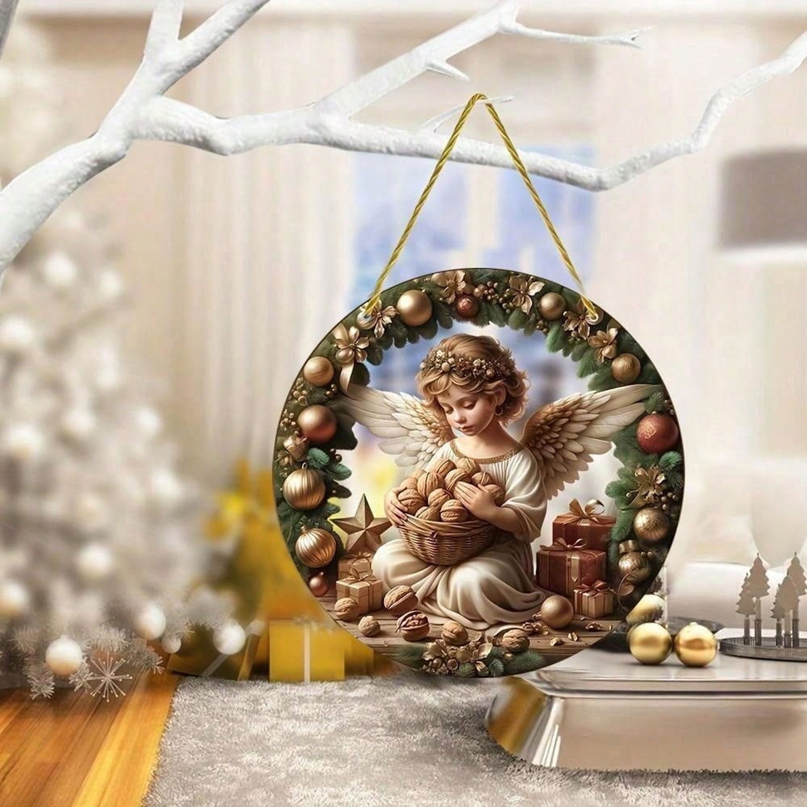 Fzsteel Christmas Winged Walnut Child Pendant Artwork For Holiday ...