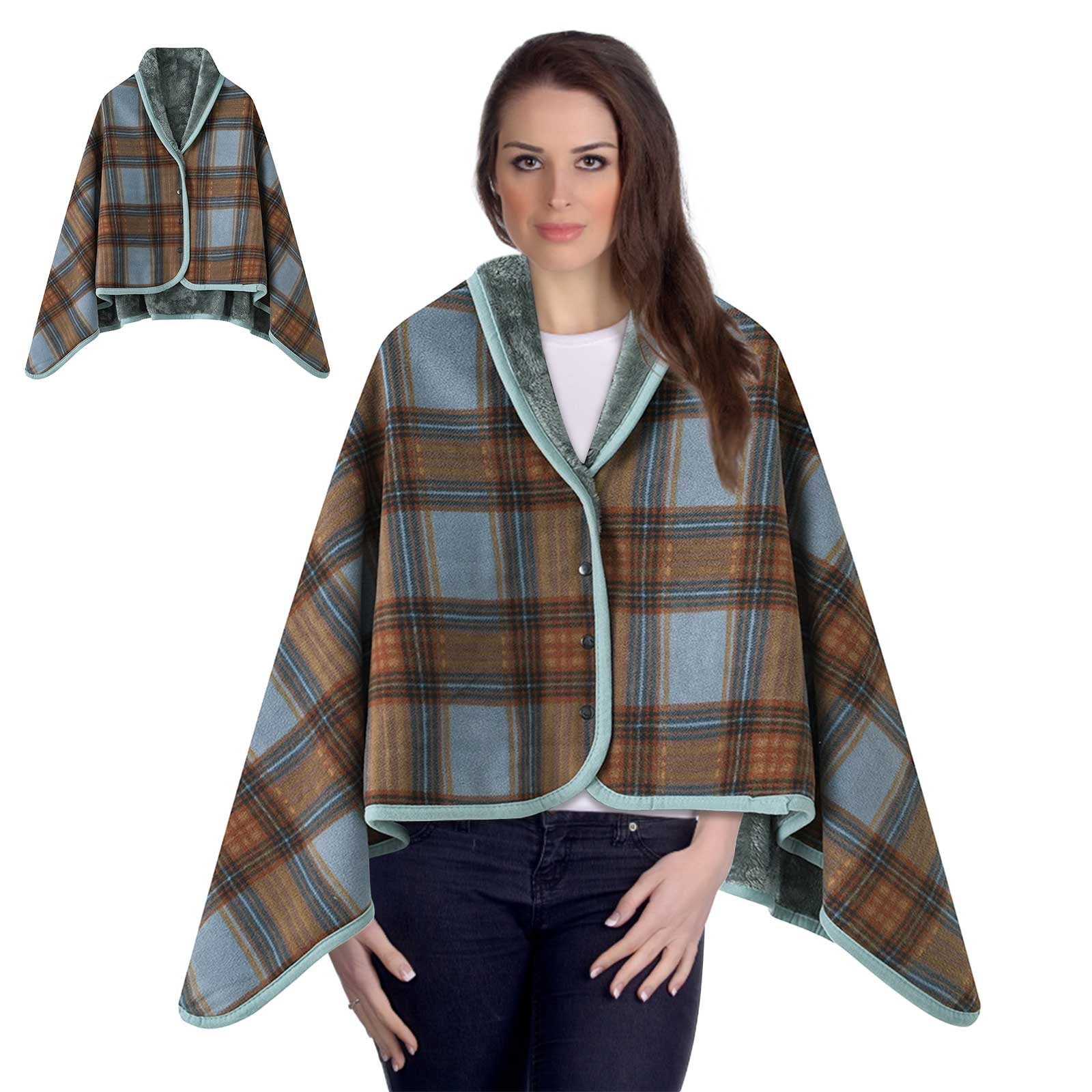 Fzsteel Cozy Fleece Wearable Blanket Shawl for All Seasons - Soft Plaid ...