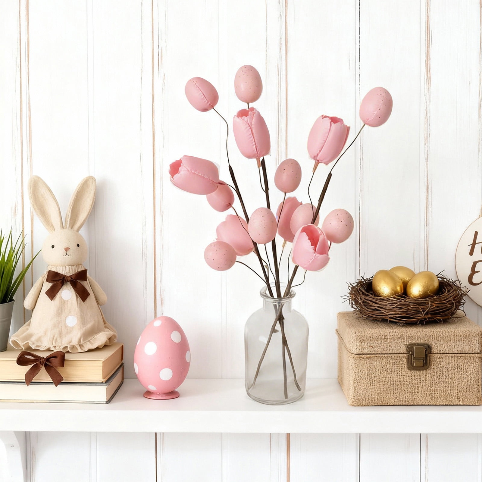 Fzsteel Easter Foam Tulips and Eggs Floral Arrangement with Realistic ...