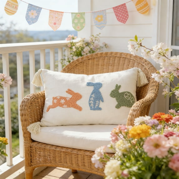 Fzsteel Easter Themed Stereoscopic Embroidered Rabbits Throw Pillow ...