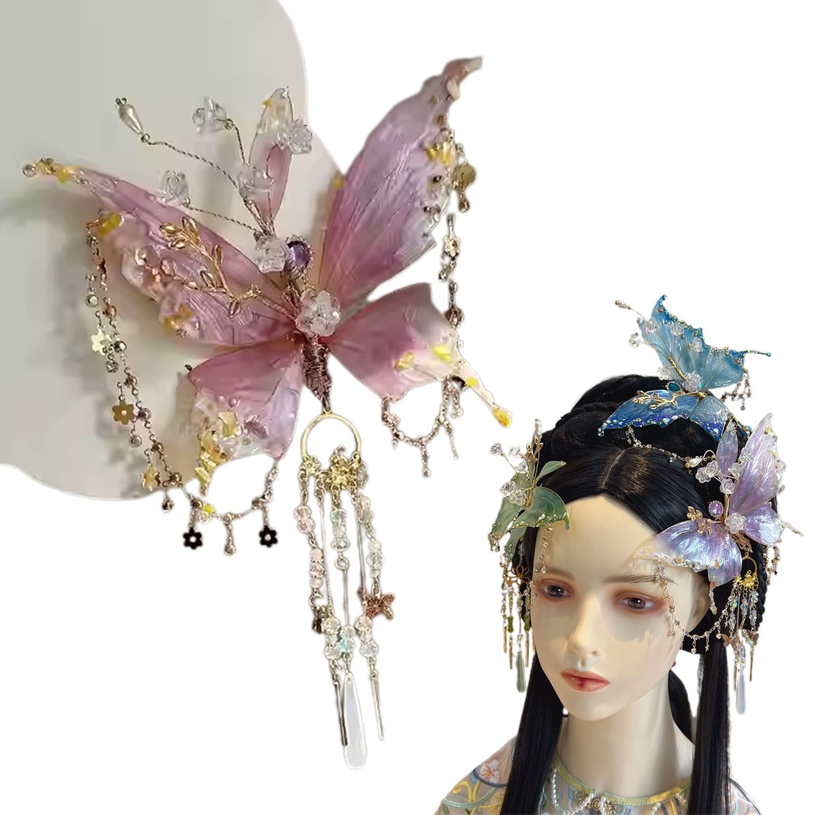 Fzsteel Elegant Large Wing Hair Clips with Crystal Beads and Tassel ...