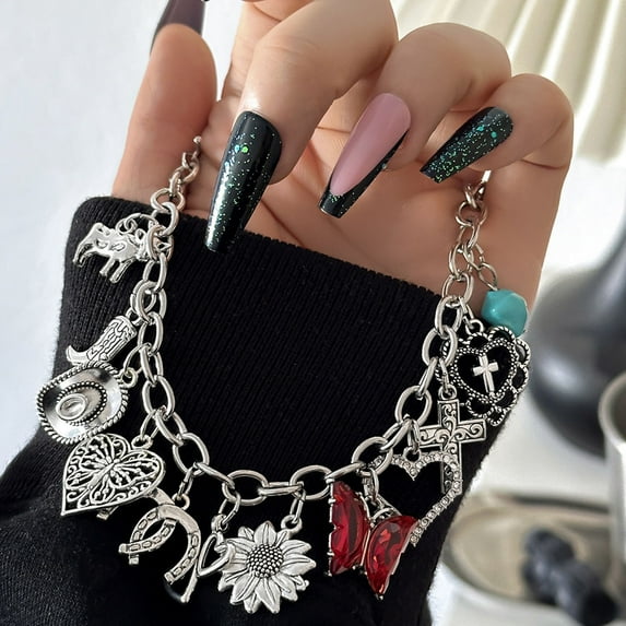 Fzsteel Exaggerated Punk Style Heart Pendant Bracelet Fashion Statement ...