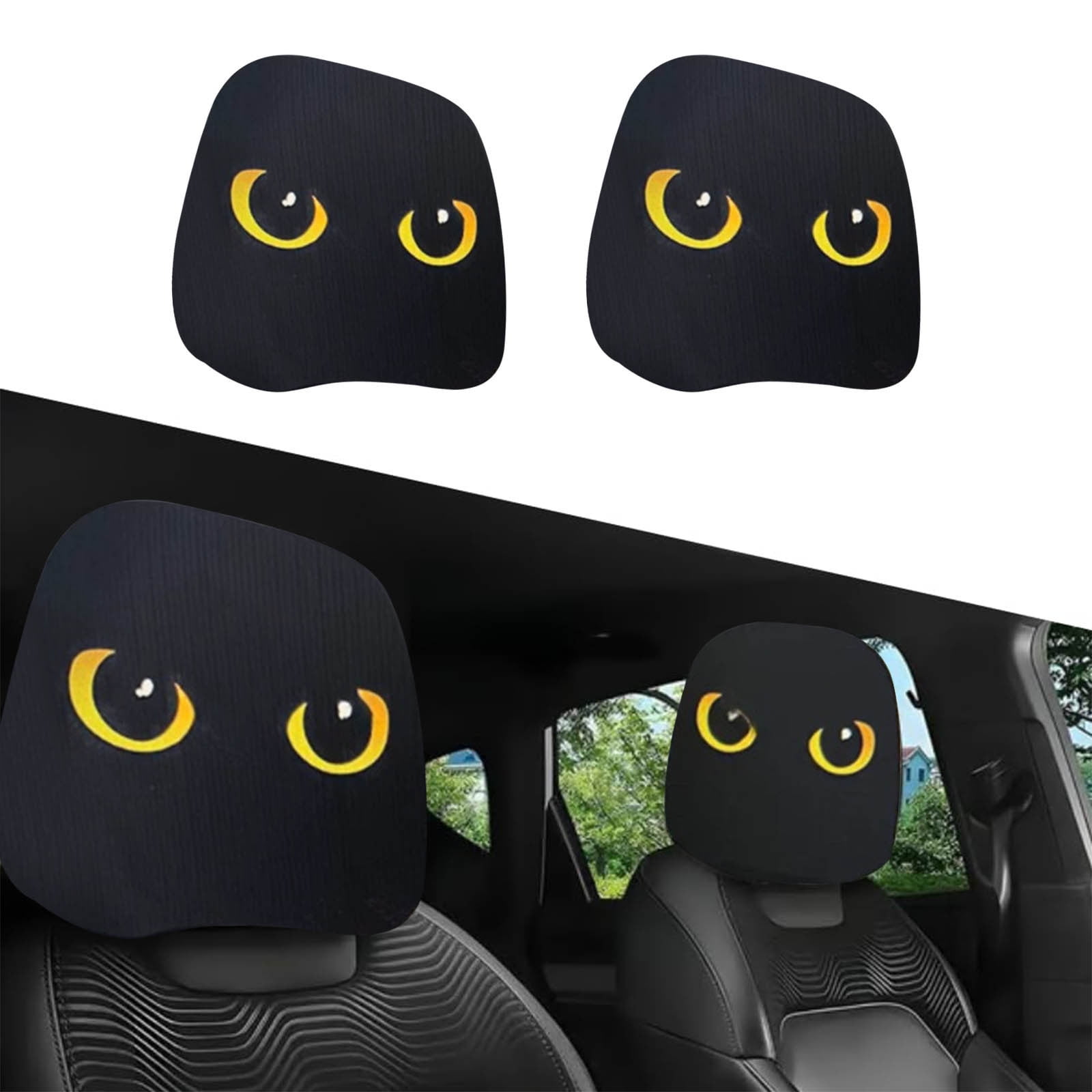 Fzsteel Funny Car Headrest Covers with Big Eyes Design 2-Pack Set Cloth ...