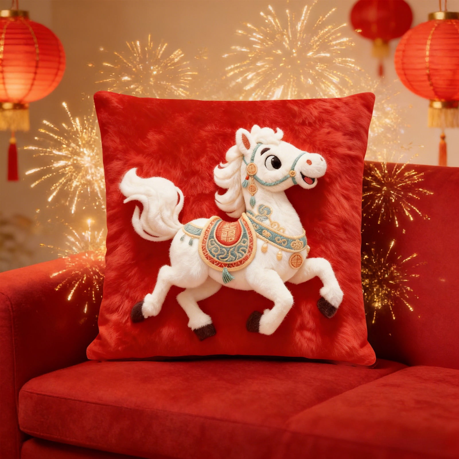 Fzsteel Horse Year Design Decorative Pillow Covers Cotton Fabric Hidden ...