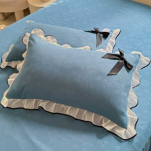 Fzsteel Luxury Skin-Friendly Brushed Fabric Pillowcase Set with Lace ...
