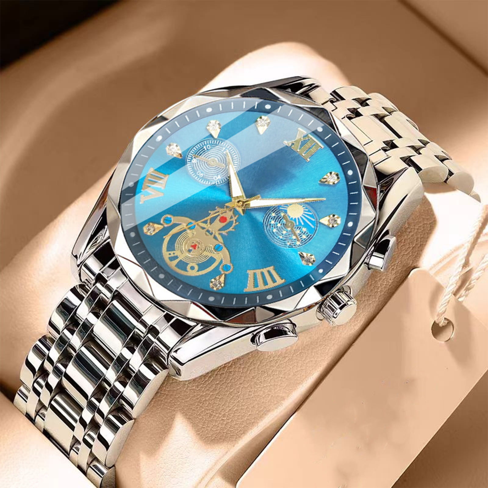 Fzsteel Men's Waterproof Quartz Watch with Illuminated Dial, Roman ...