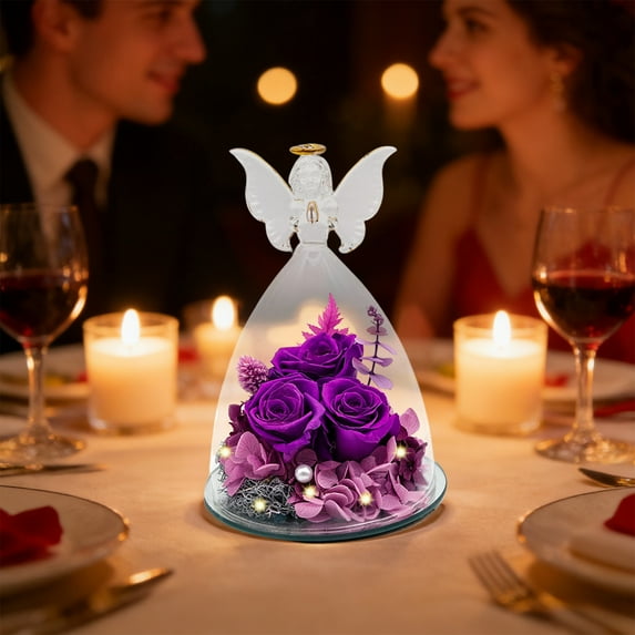 Fzsteel Preserved Rose in Glass Dome with Angel Figurine - Perfect ...