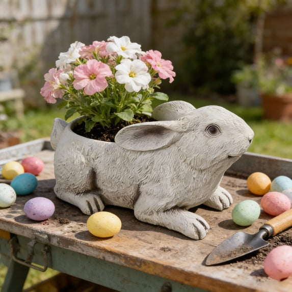 Fzsteel Resin Easter Bunny Planter Sculpture – Spring Home Decor ...