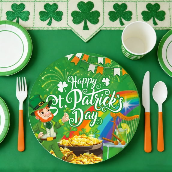 Fzsteel St. Patrick's Day Disposable Party Tableware Set with Clover ...