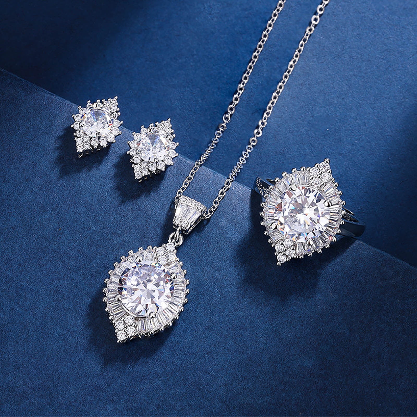 Fzsteel Water Drop Crystal Three-Piece Jewelry Set for Women - Necklace ...
