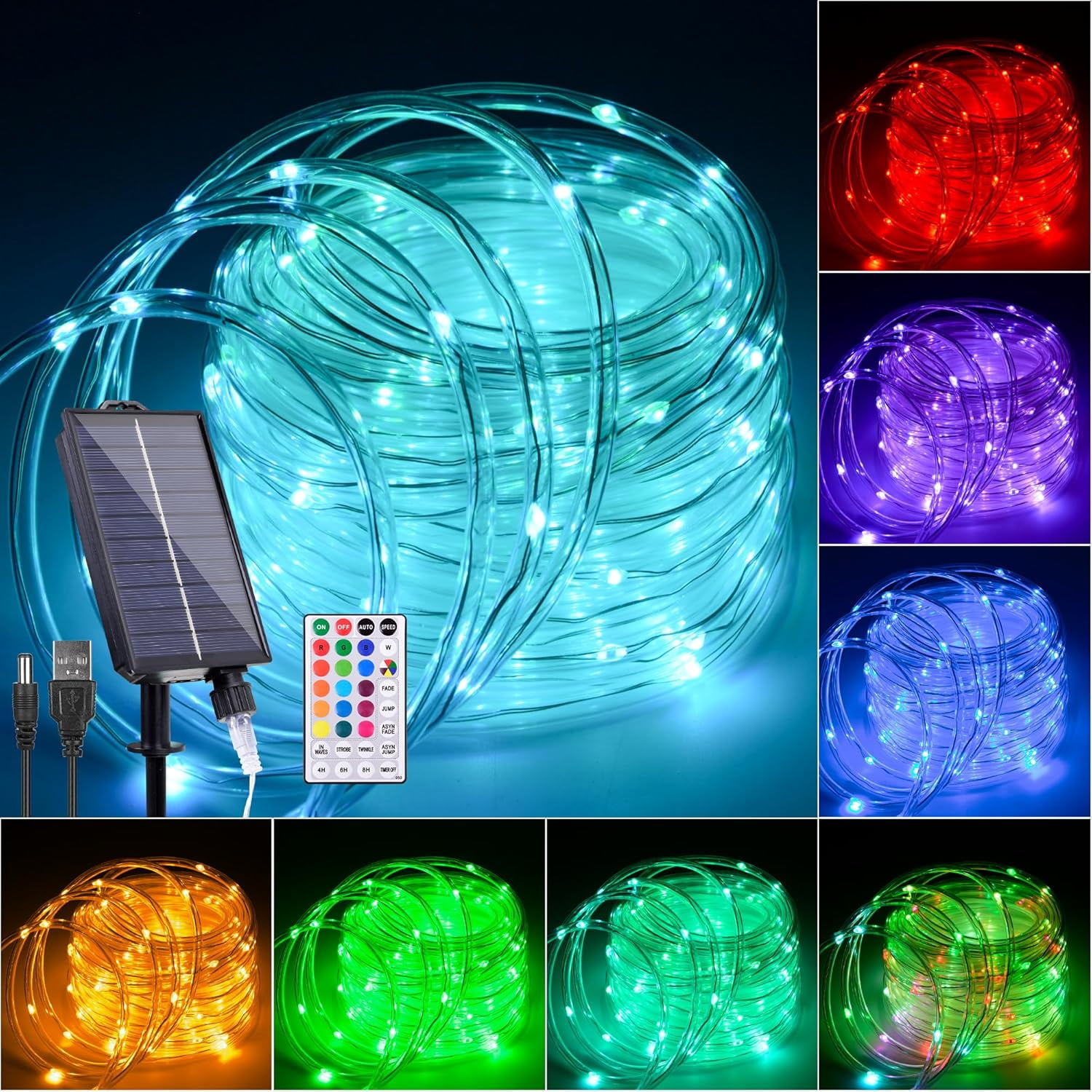 G Best US 33ft Solar Rope Lights Outdoor Waterproof, 18 Color Changing ...