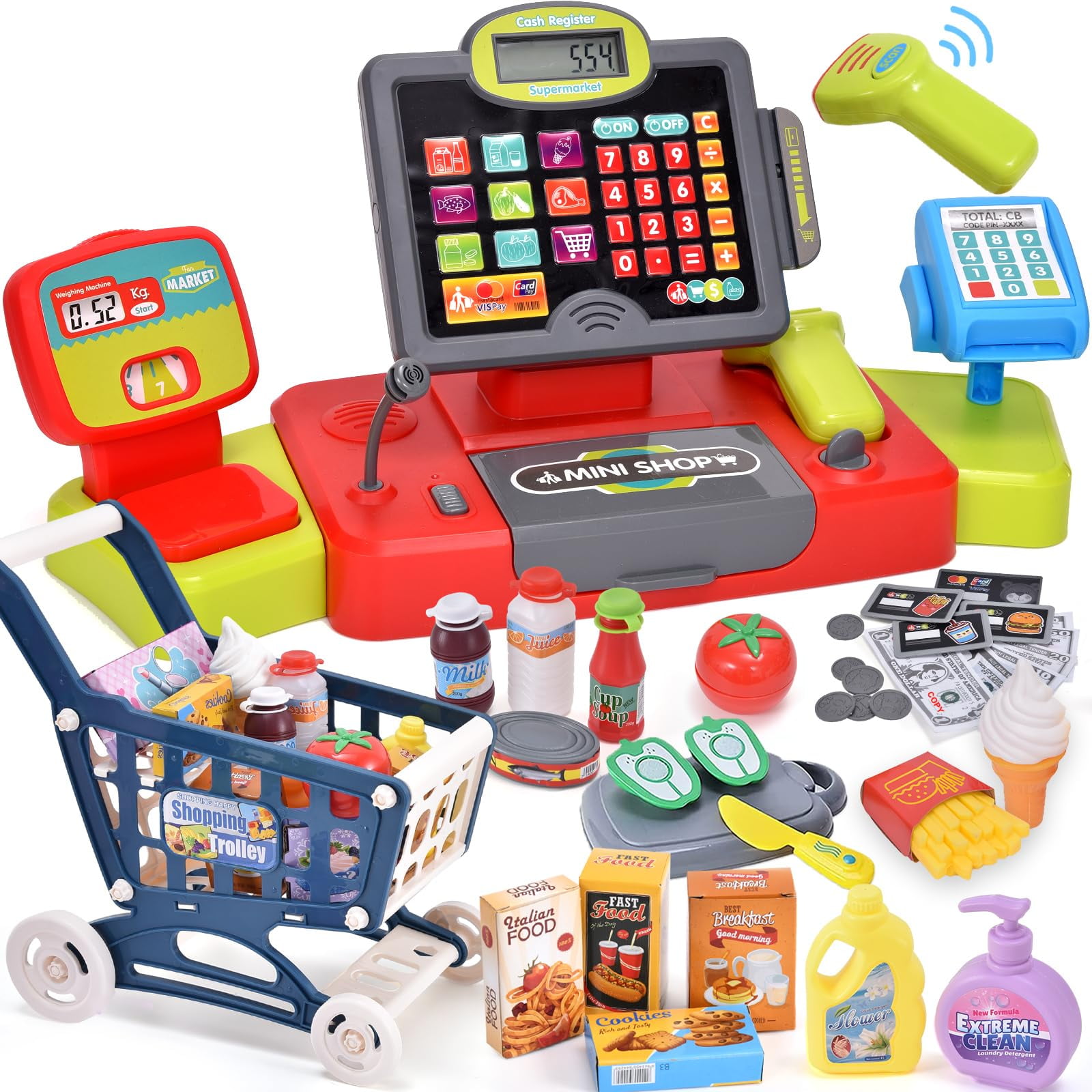 G.C Kids Cash Register DHF10 Toy Pretend Play with Sound Scanner ...