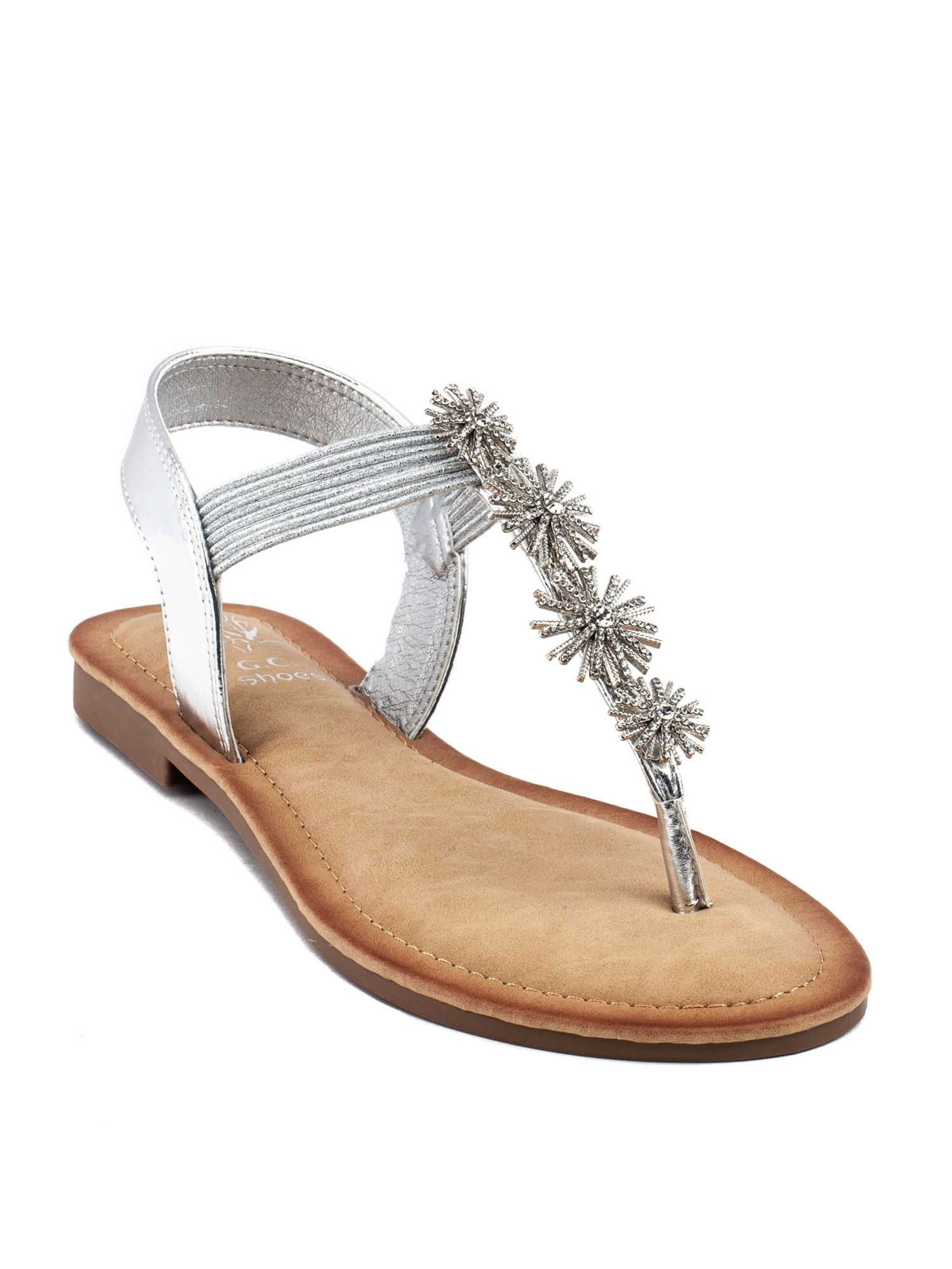 G.C. SHOES Womens Silver Padded Scalloped Rhinestone Carlie Round Toe ...