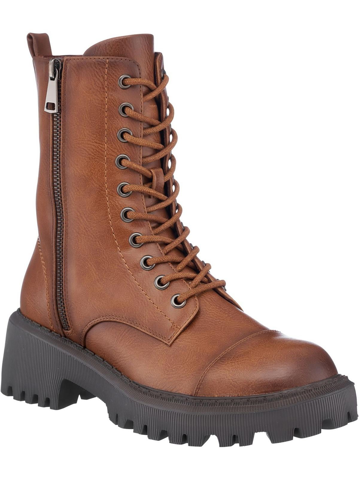 GC Shoes Womens Mckay Faux Leather Pull On Combat & Lace-up Boots ...