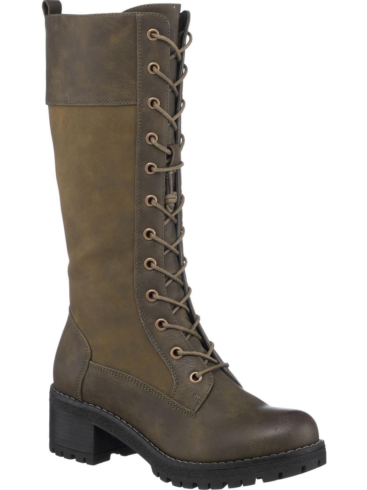 GC Shoes Womens Rook Faux Leather Tall Combat & Lace-up Boots - Walmart.com