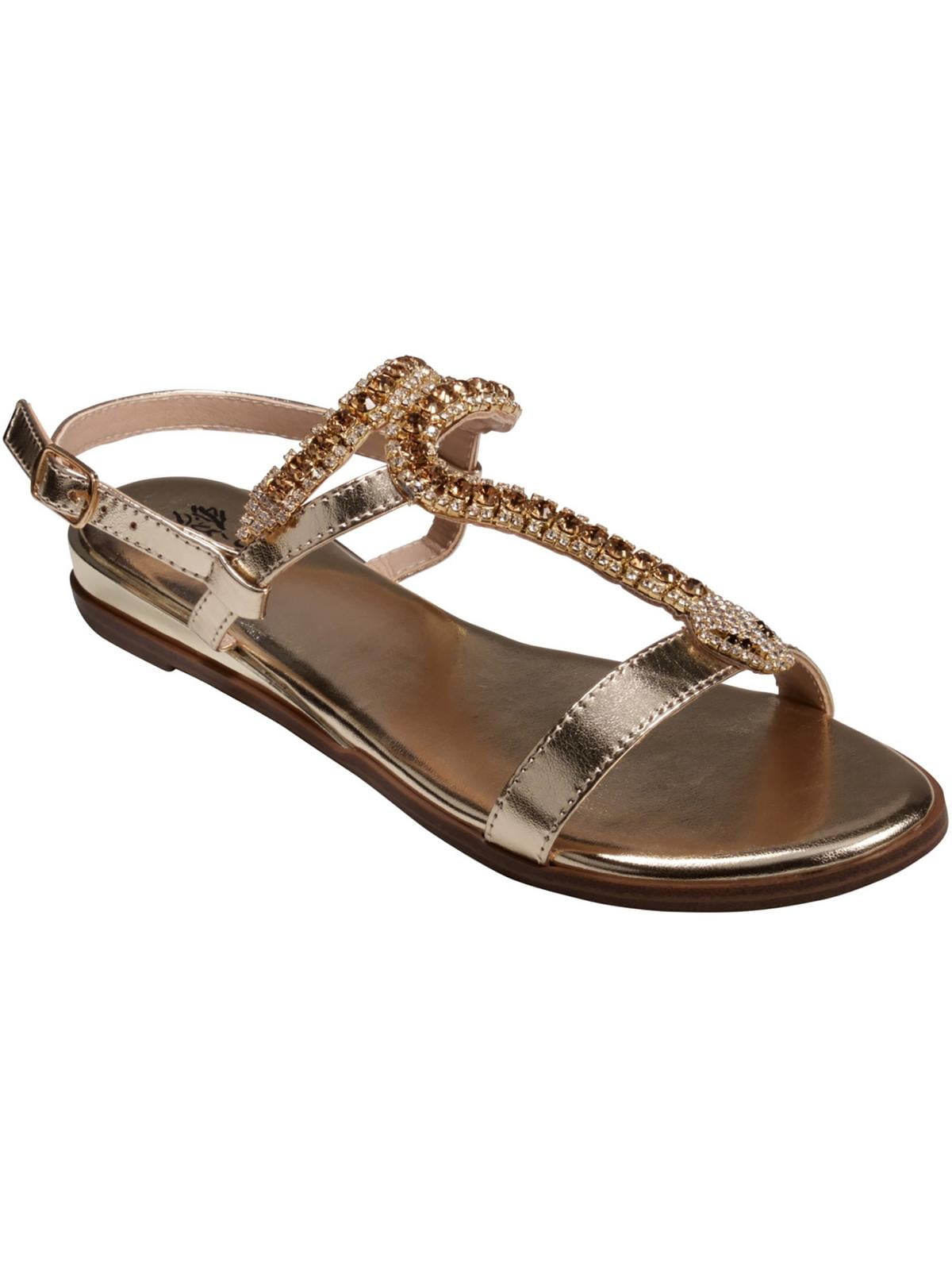 G.C. Shoes Womens Lidia Metallic Embellished T-Strap Sandals - Walmart.com