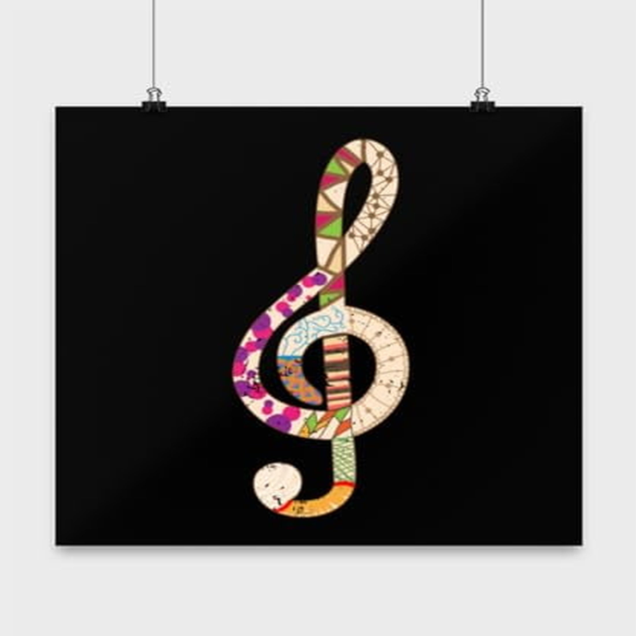 G-Clef Music Poster Wall Art - 13x13in Black Print for Musicians and ...