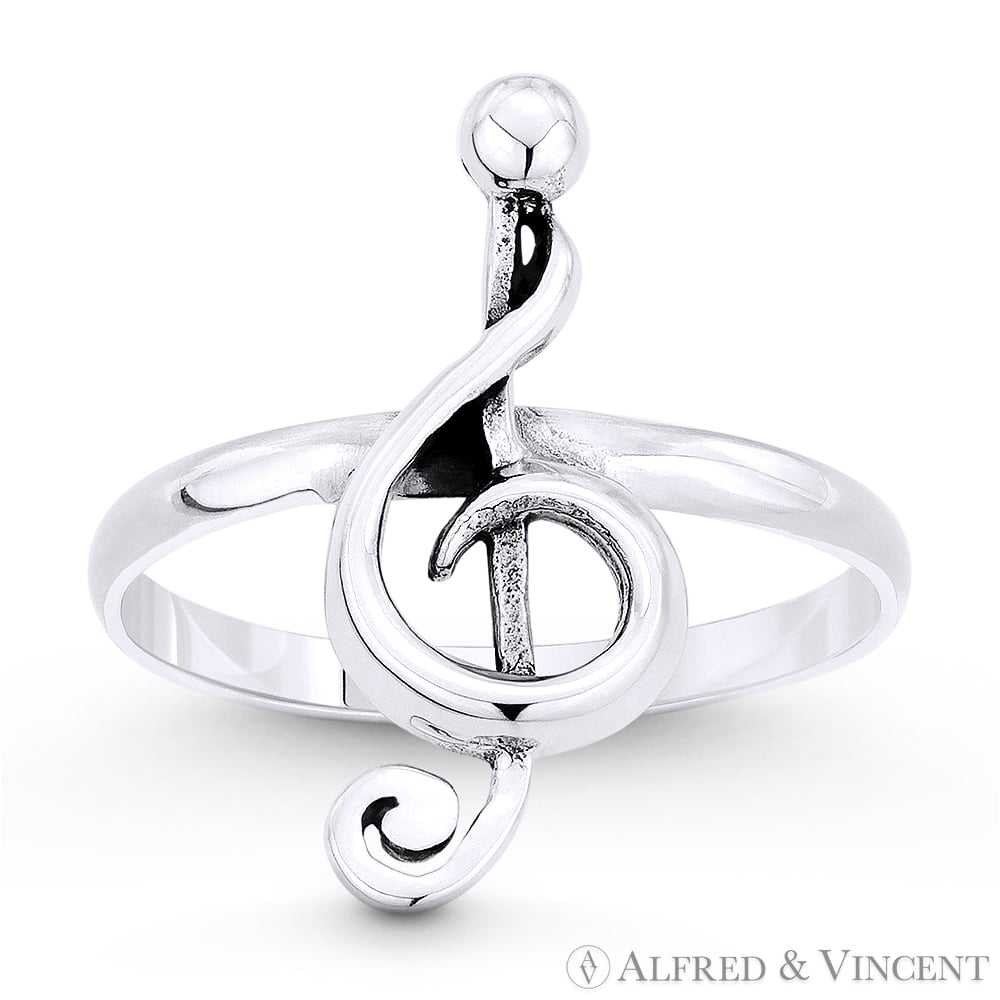 G-Clef Musical Symbol Charm Stackable Right-Hand Ring in Oxidized .925 ...