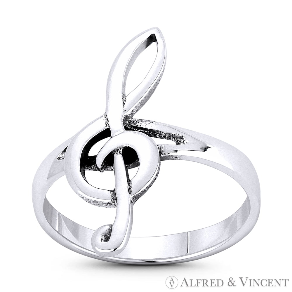 G-Cleft Musical Symbol Charm Stackable Right-Hand Ring in Oxidized .925 ...