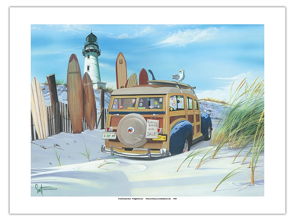 G'Day Mate - Retro Woodie on Beach with Surfboards - From an Original ...