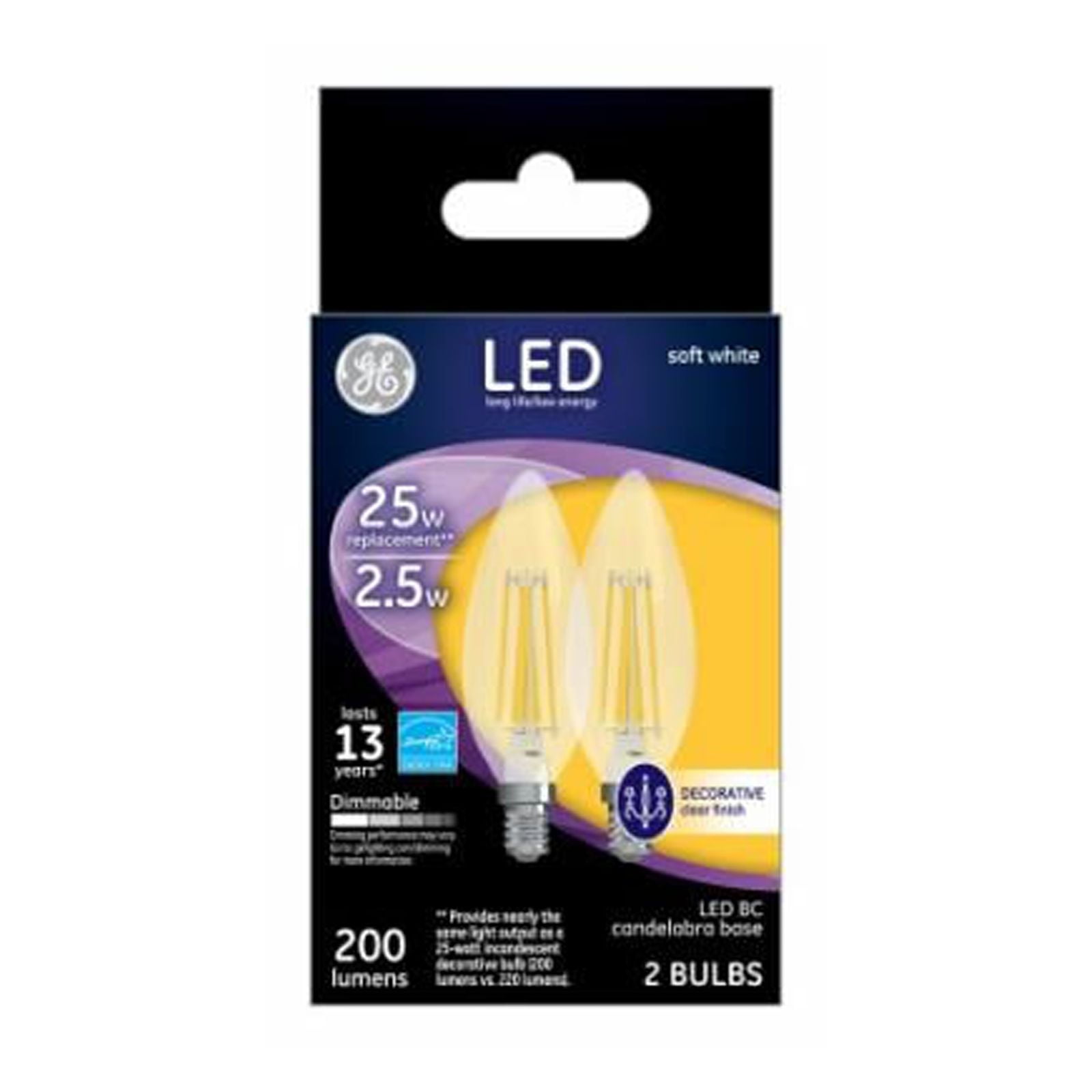 G E LIGHTING 22560 2.5W BC Bulb 2 Pack - Walmart.com