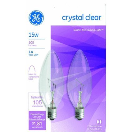 G E LIGHTING 87840 Blunt Tip Candelabra Bulb, 15W/120V, 2-Pack, Model ...