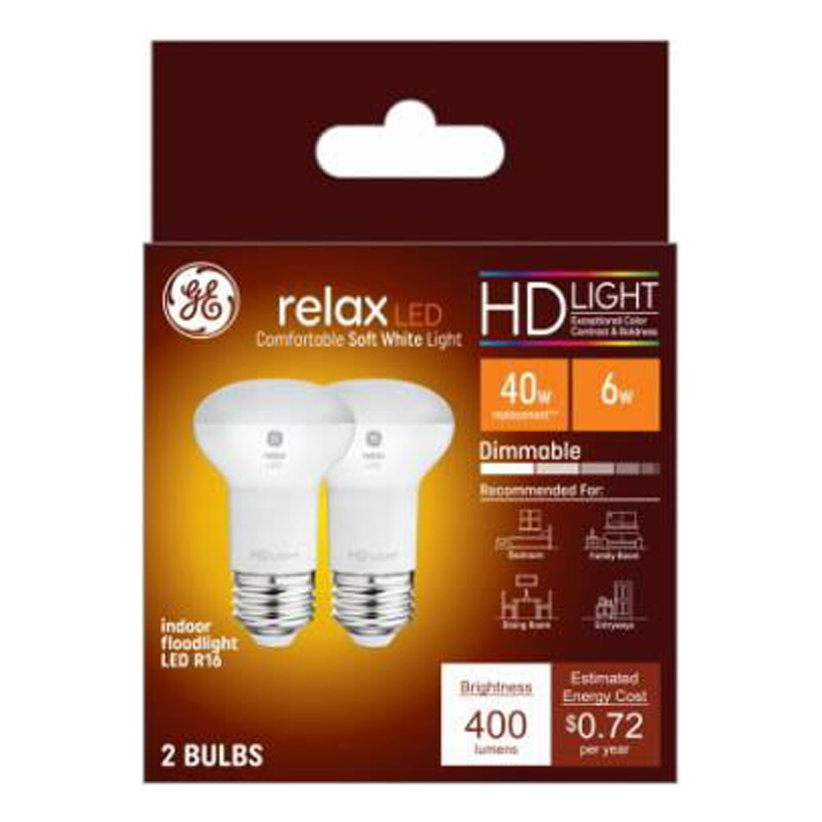 GE 46961 LED Light Bulb, R16 Shape, Medium Base, 400 Lumens, 6 Watt, 2 ...