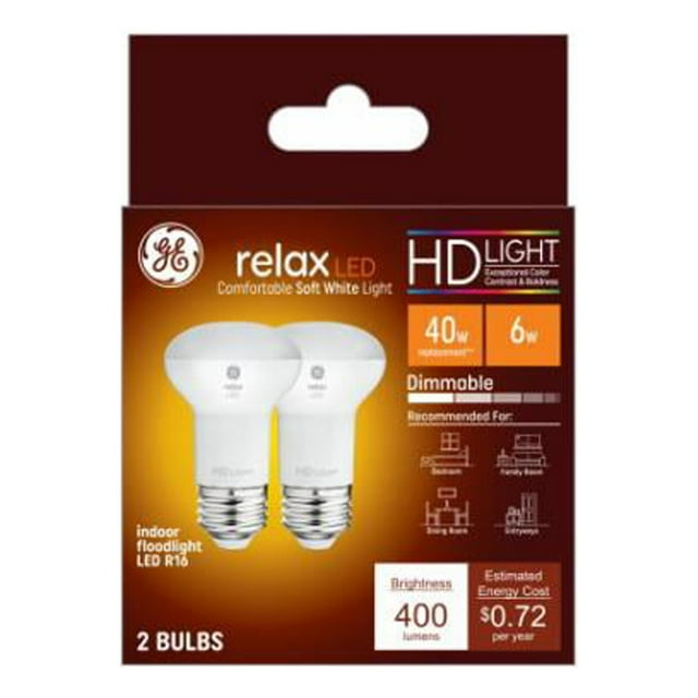 GE 46961 LED Light Bulb, R16 Shape, Medium Base, 400 Lumens, 6 Watt, 2 ...