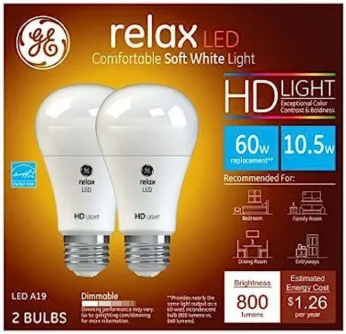 G E Lighting 224126 10.5 watt Relax HD LED Light Bulb, Soft White ...