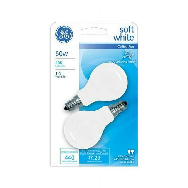 GE Lighting 60-Watt White Candelabra-Base Ceiling Fan Lightbulbs, 2 ...