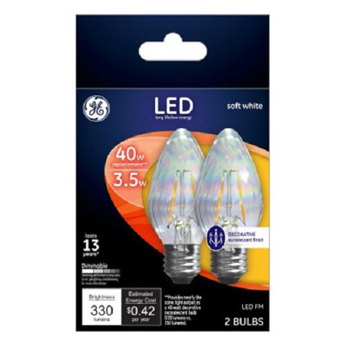 G E Lighting 93103494 2-Pack LED Flame Shape Clear Soft White ...
